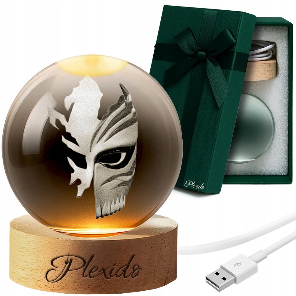 Kryształowa Kula 3D Podstawka LED Kulka Anime Bleach Maska Ichigo ...