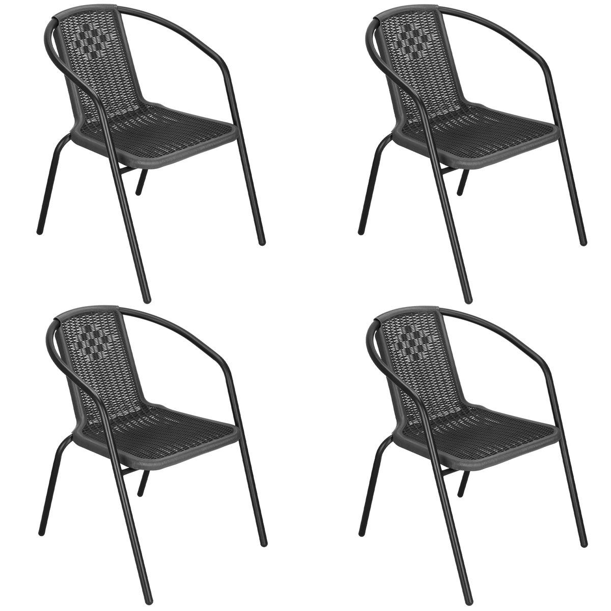 Krzesła ogrodowe 4 szt. metalowe, plecione krzesło na balkon szare zestaw Springos - Springos ...