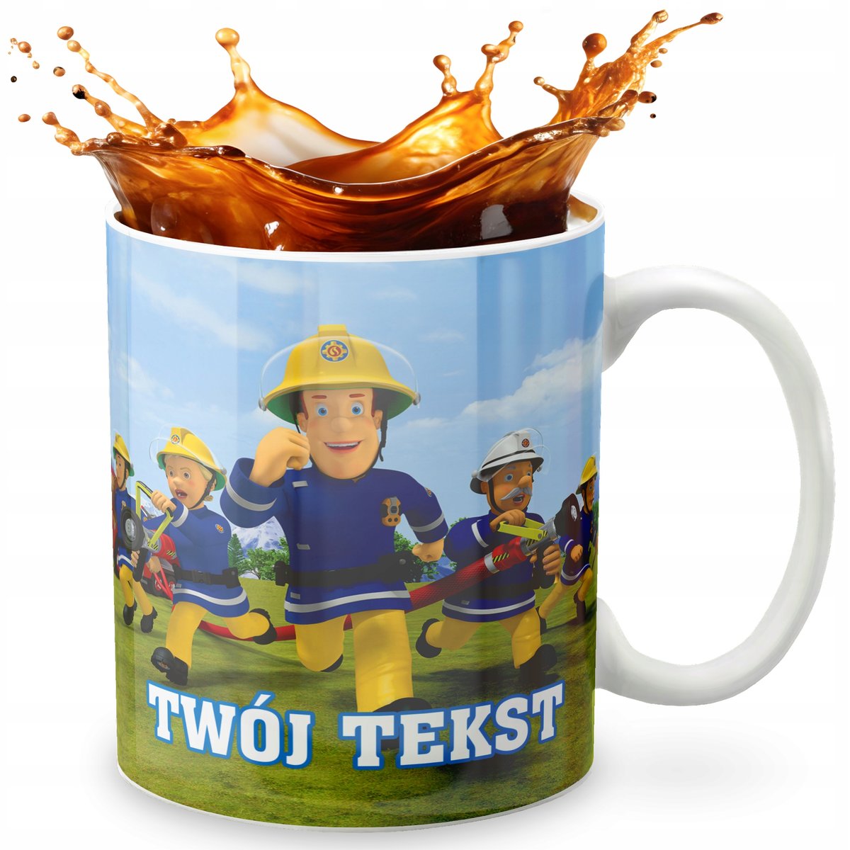 KUBEK 330ml GRAFIKA PREZENT ŚWIĘTA WZÓR - BAJKA STRAŻAK SAM + IMIĘ ...