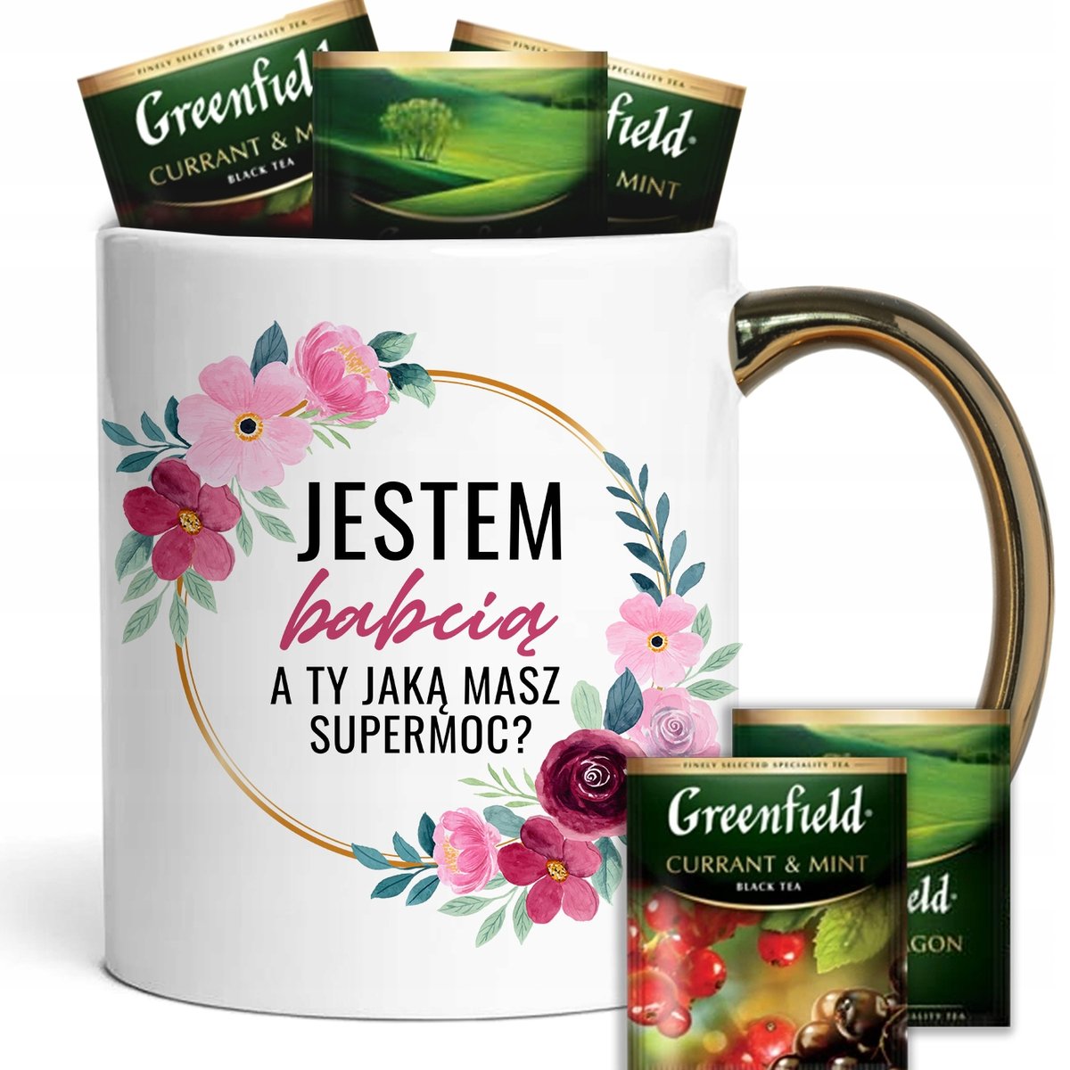 KUBEK 330ML IDEALNY PREZENT NA DZIEŃ BABCI ZABAWNY + ZIELONA HERBATA 8 SZT - StyleCouture ...