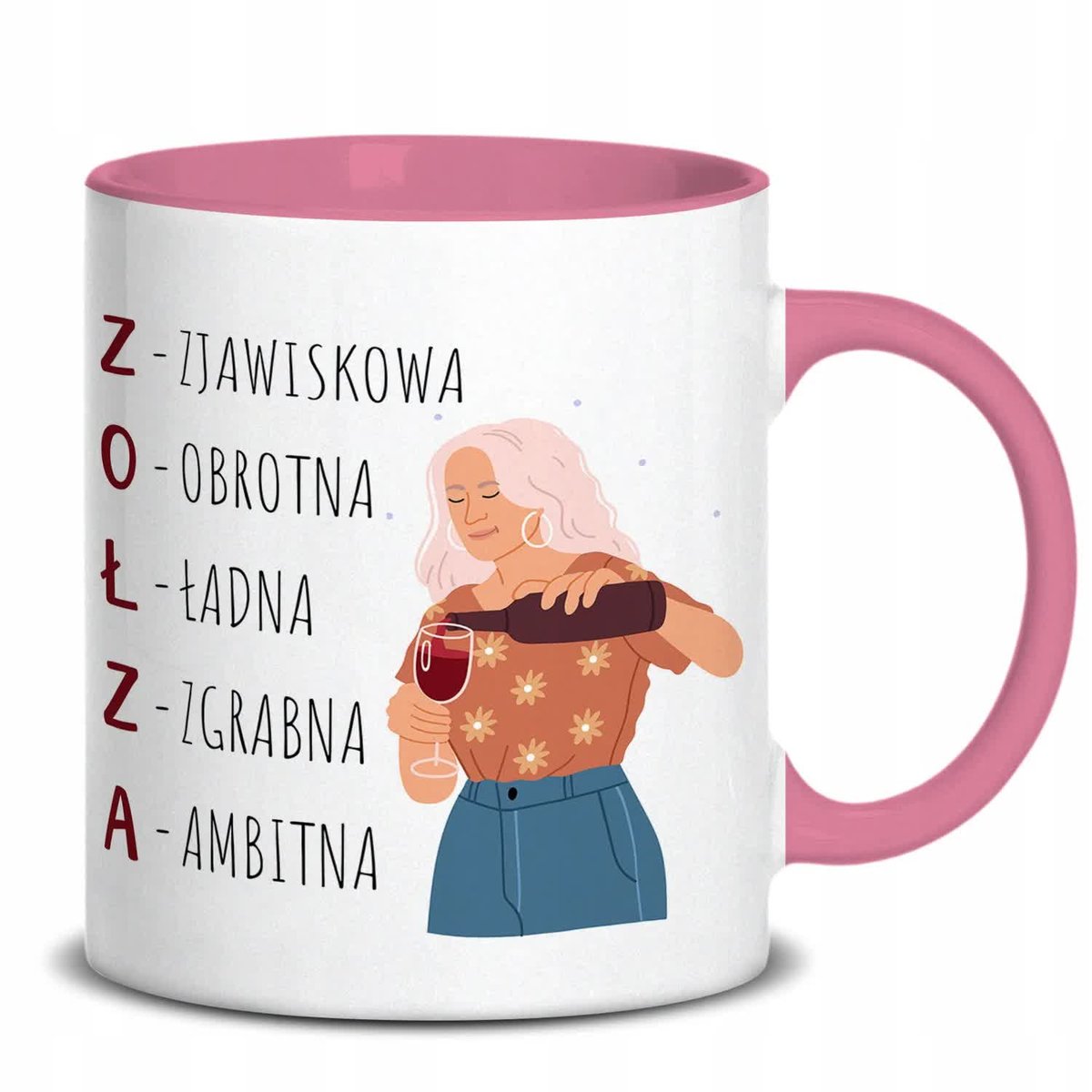 KUBEK Biało Różowy ZOŁZA Zabawny Prezent HIT Dla Przyjaciółki ...