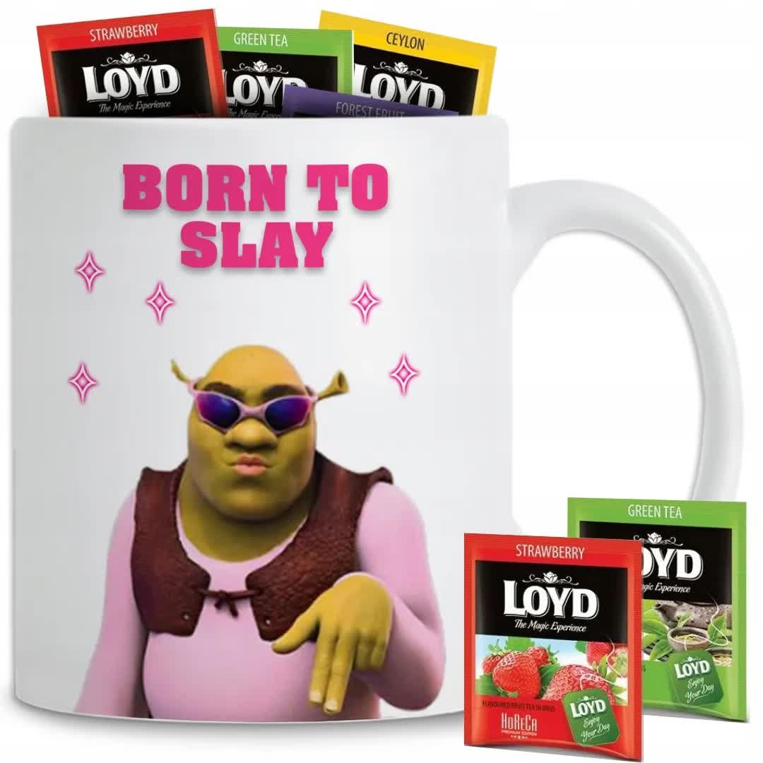 Kubek Biały BORN TO SLAY Shrek Fiona Ogr Bajka Viral - Inna marka ...