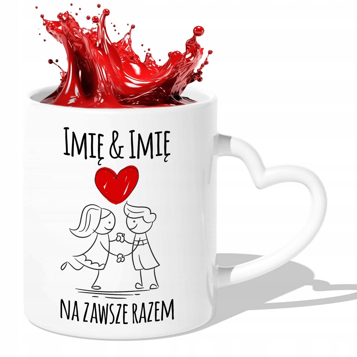 Kubek Biały Ucho Uchwyt Serce Białe NA ZAWSZE RAZEM IMIĘ&IMIĘ Wiele ...