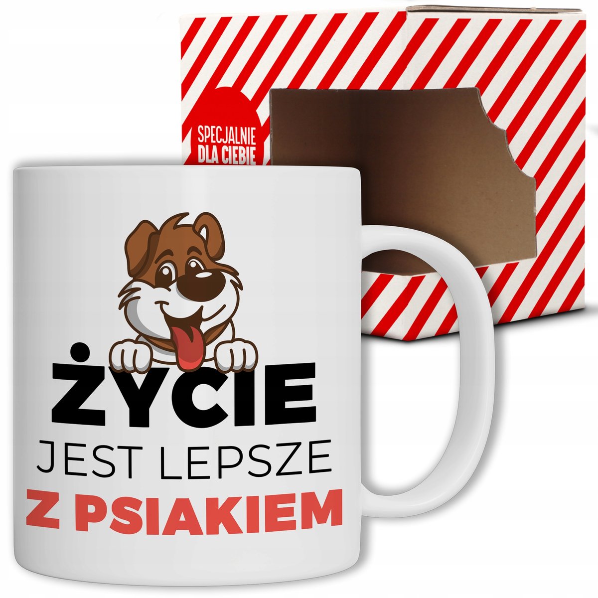 KUBEK BIAŁY WYJĄTKOWY PREZENT DLA PSIARZA MIŁOŚNIKA PSÓW ŻYCIE JEST ...
