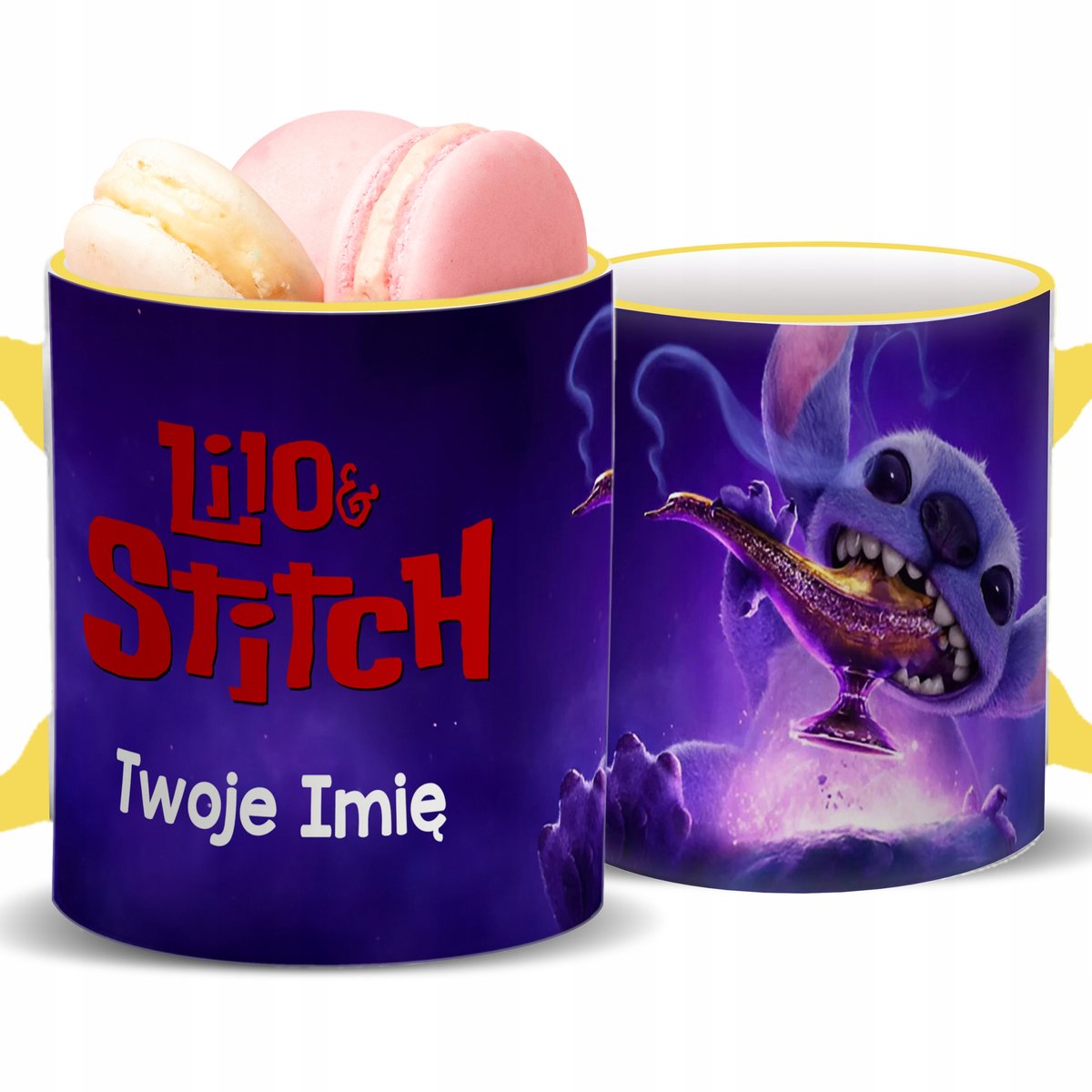 Kubek Biały Żółty Rant i Ucho FILM LILO I STITCH *IMIĘ* Bajka Prezent ...