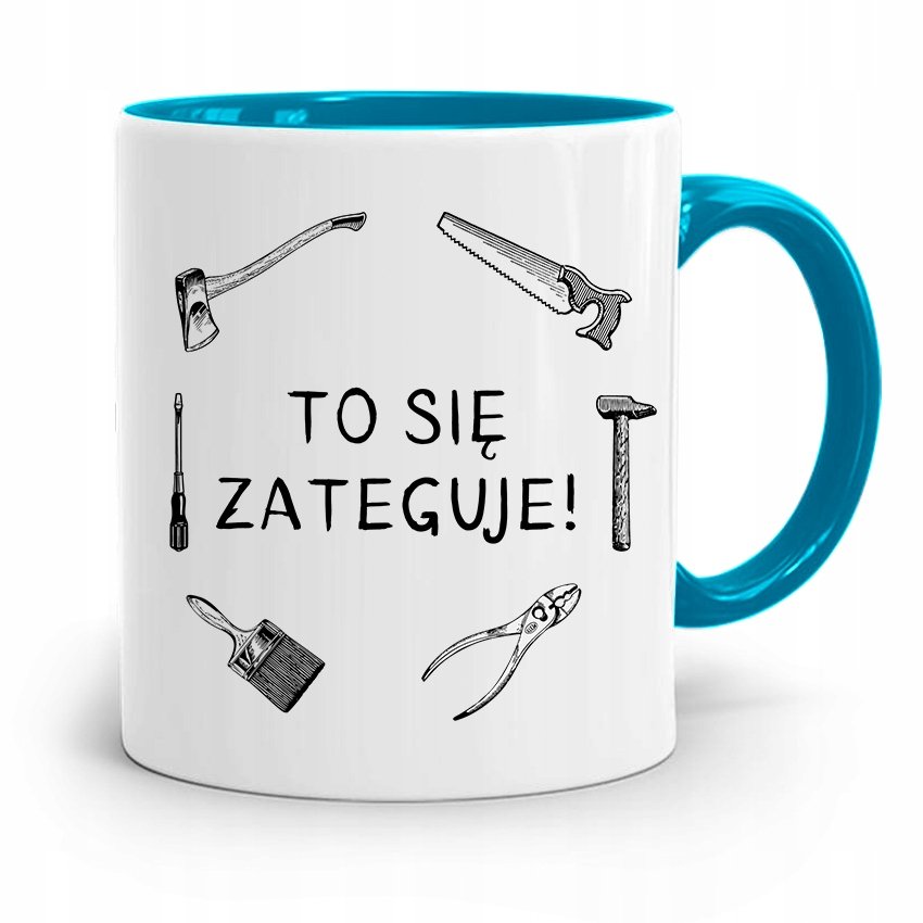 KUBEK BŁĘKITNY BUDOWLAŃCA MAJSTER TO SIĘ ZATEGUJE z Nadrukiem ze ...