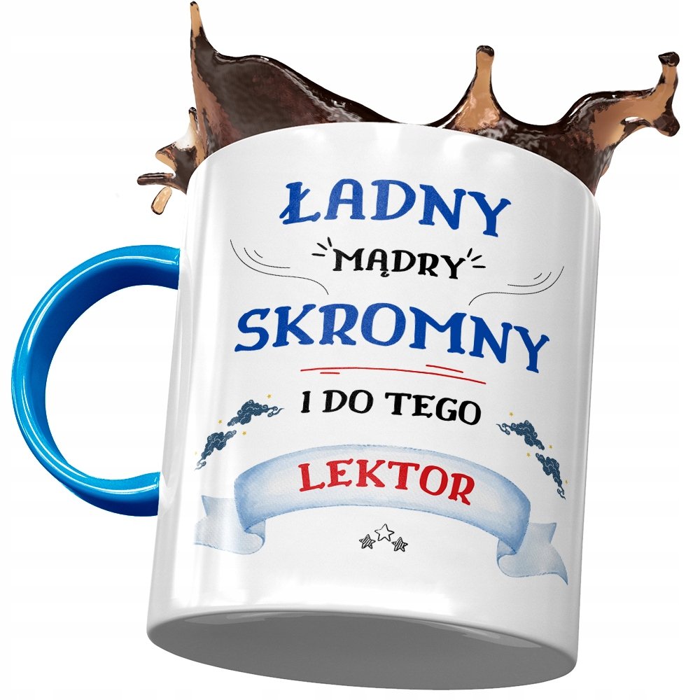 Kubek Błękitny Dla Lektora Ładny Mądry Skromny Z Nadrukiem Ze Zdjęciem+ Opakowanie Na Prezent ...