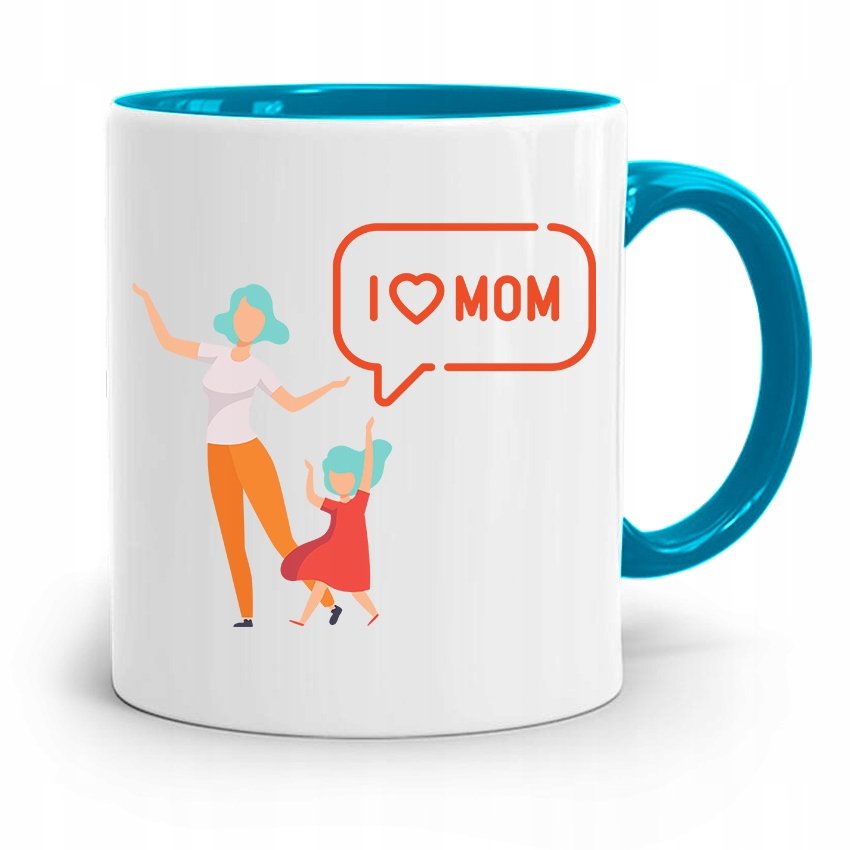 KUBEK BŁĘKITNY DLA MAMY DZIEŃ MAMY I LOVE MOM z Nadrukiem ze Zdjęciem ...