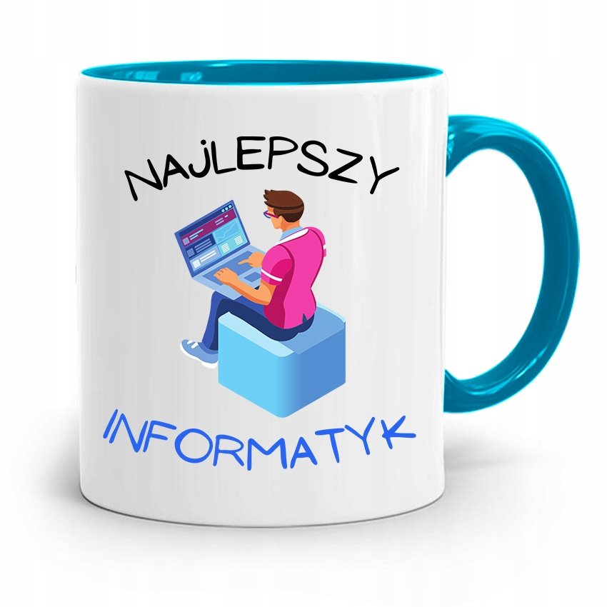 KUBEK BŁĘKITNY INFORMATYKA NAJLEPSZY INFORMATYK z Nadrukiem ze Zdjęciem ...