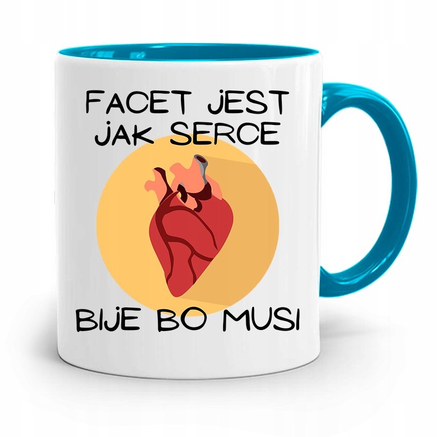 KUBEK BŁĘKITNY ŚMIESZNY ZABAWNY FACET JAK SERCE z Nadrukiem ze Zdjęciem - PoliDraw | Sklep EMPIK.COM
