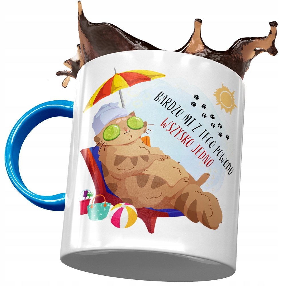 Kubek Błękitny z Kotem Kotkiem Słodki na Prezent z Nadrukiem ze ...