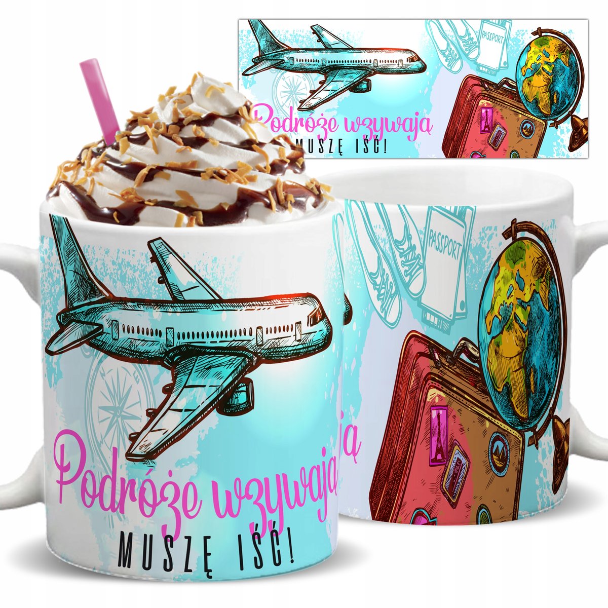 KUBEK Ceramiczny BIAŁY Na Prezent Urodziny PODRÓŻE WZYWAJĄ Muszę Iść Wzory - StyleCouture ...