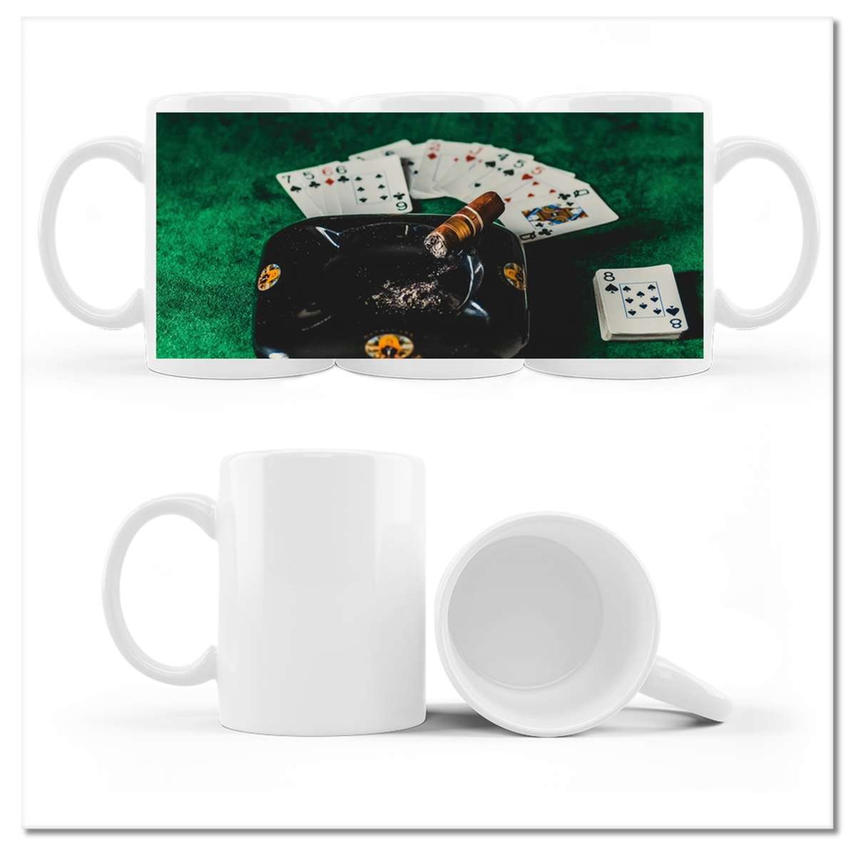 Kubek ceramiczny, Cygaro Karty Kasyno Gra, 330 ml, ZeSmakiem, biały ...