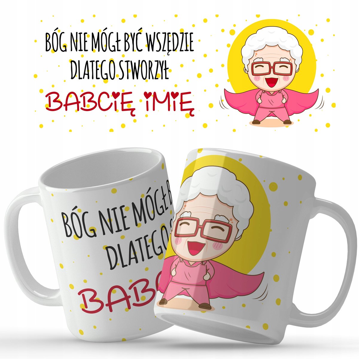 Kubek ceramiczny, dzień babci, BÓG STWORZYŁ BABCIĘ IMIE, 330 ml, StyleCouture, biały ...