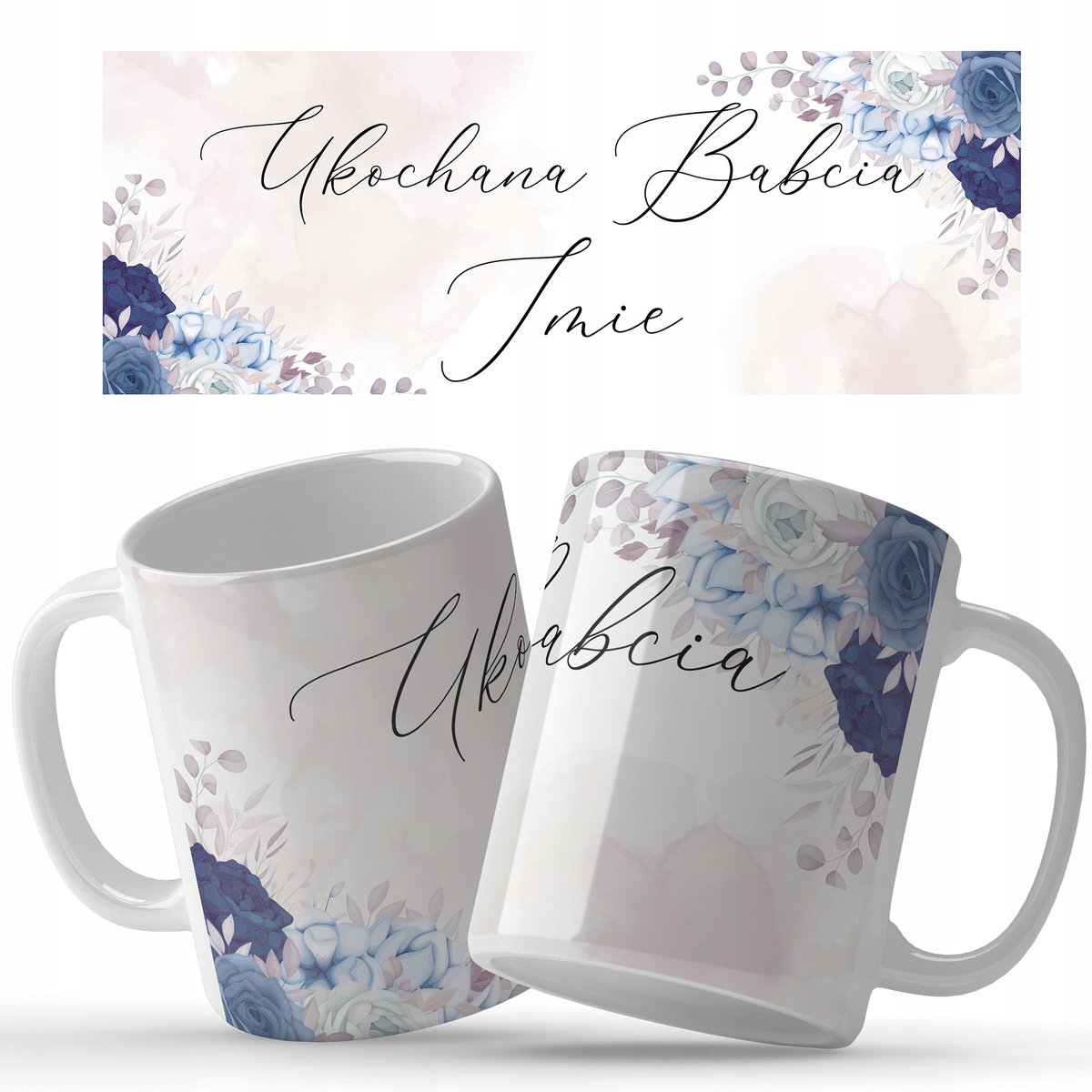 Kubek ceramiczny, dzień babci, DLA UKOCHANEJ BABCI IMIĘ, 330 ml, StyleCouture, biały ...