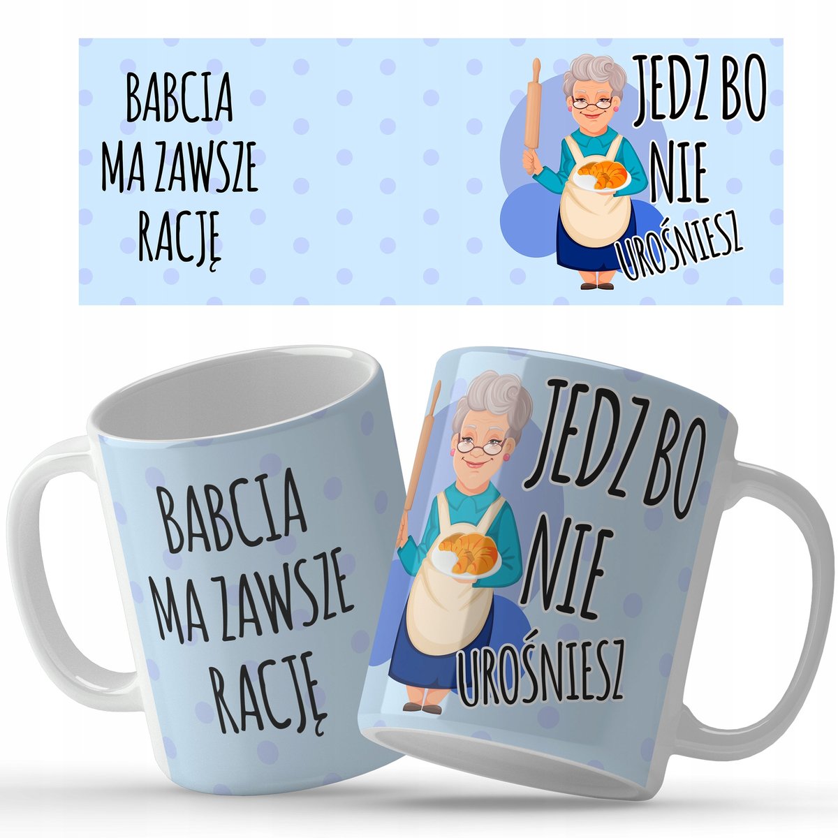 Kubek ceramiczny, dzień babci, Jedz Bo Nie Urośniesz, 330 ml, StyleCouture, biały - StyleCouture ...