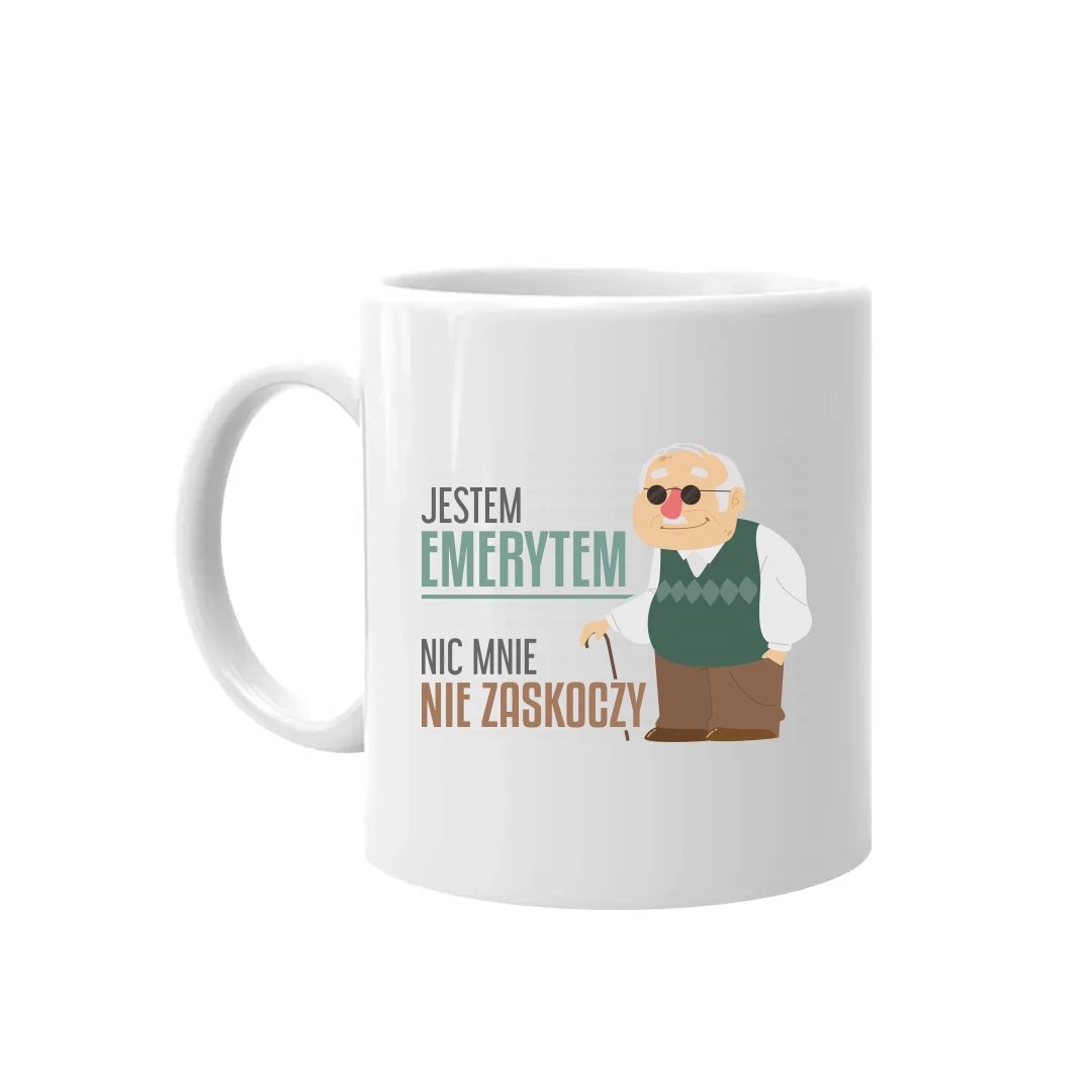 Kubek ceramiczny Jestem emerytem, nic mnie nie zaskoczy - dla emeryta 330 ml, Koszulkowy ...