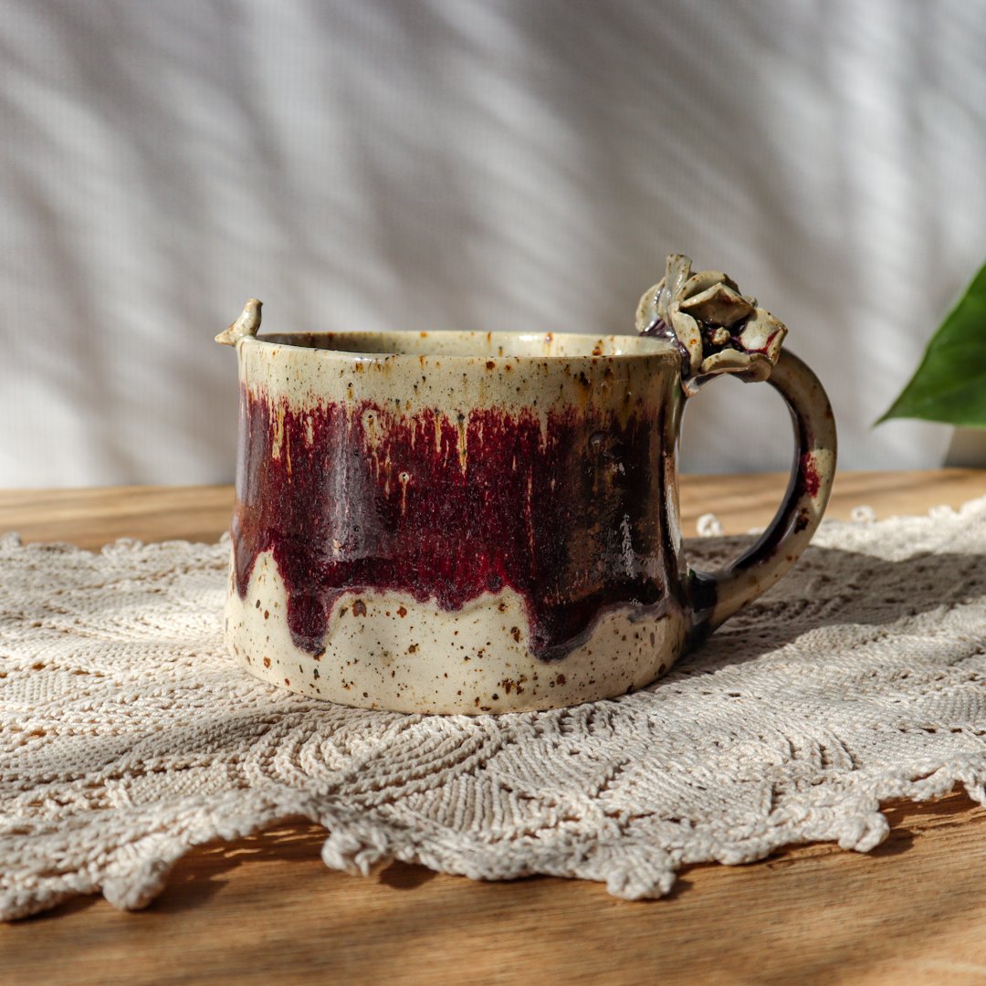 Kubek ceramiczny - Kwiatki i ptaszek 350 ml / Rękodzieło - Art2K | Sklep EMPIK.COM