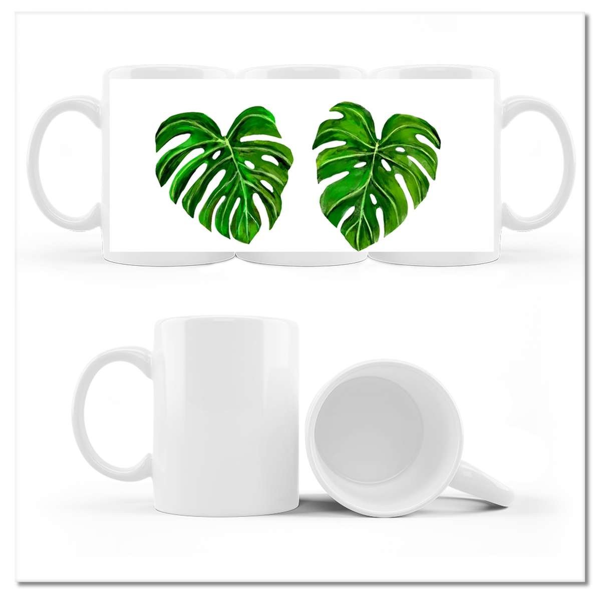 Kubek ceramiczny, Liście monsery dziurawej, 330 ml, ZeSmakiem, biały ...