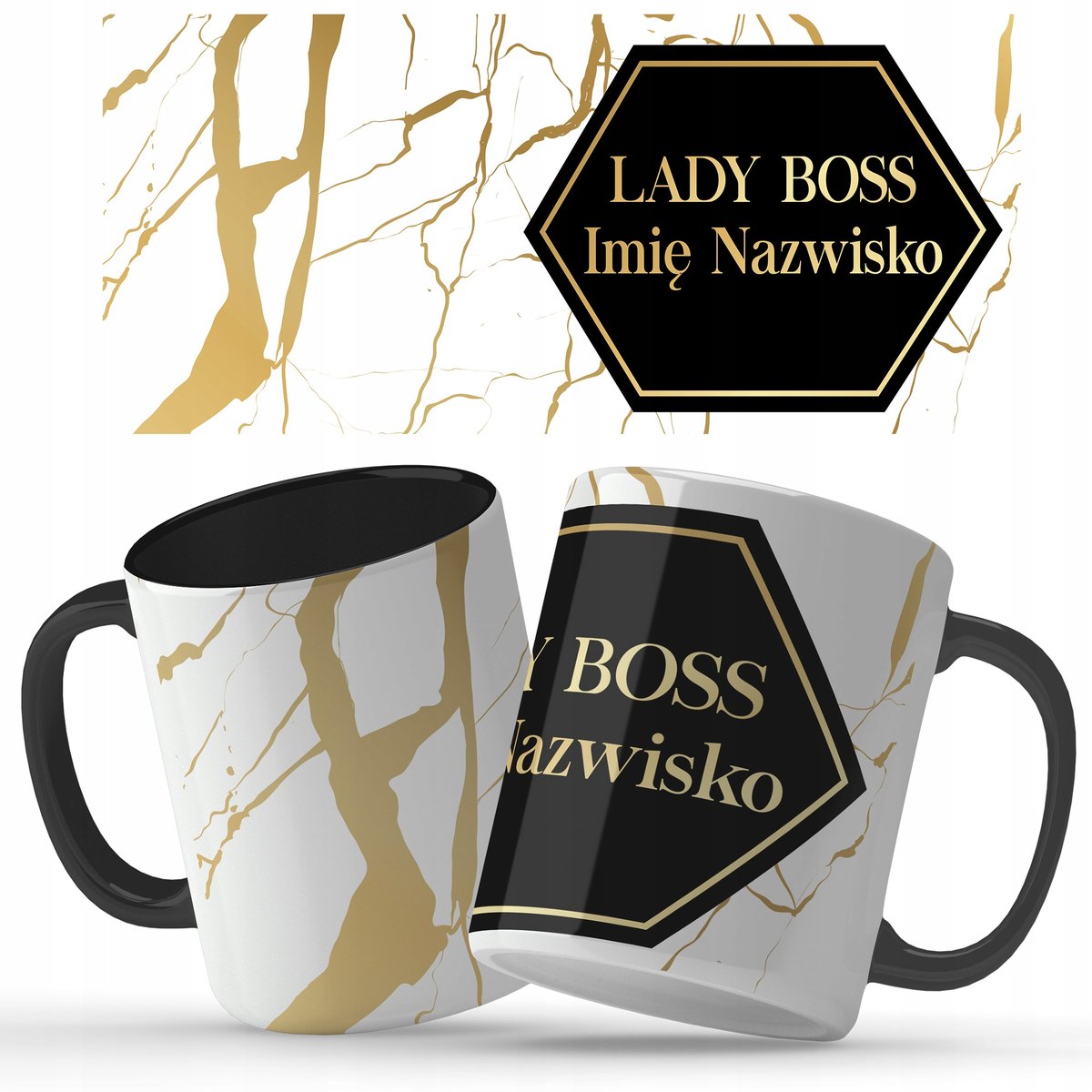 Kubek ceramiczny, Na DLA LADY BOSS IMIĘ, 300 ml, StyleCouture, czarny - StyleCouture | Sklep ...