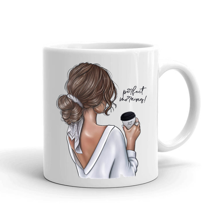 Kubek ceramiczny, nadruk Kawosz PERFECT MORNING COFFEE, 330 ml, StyleCouture, biały ...