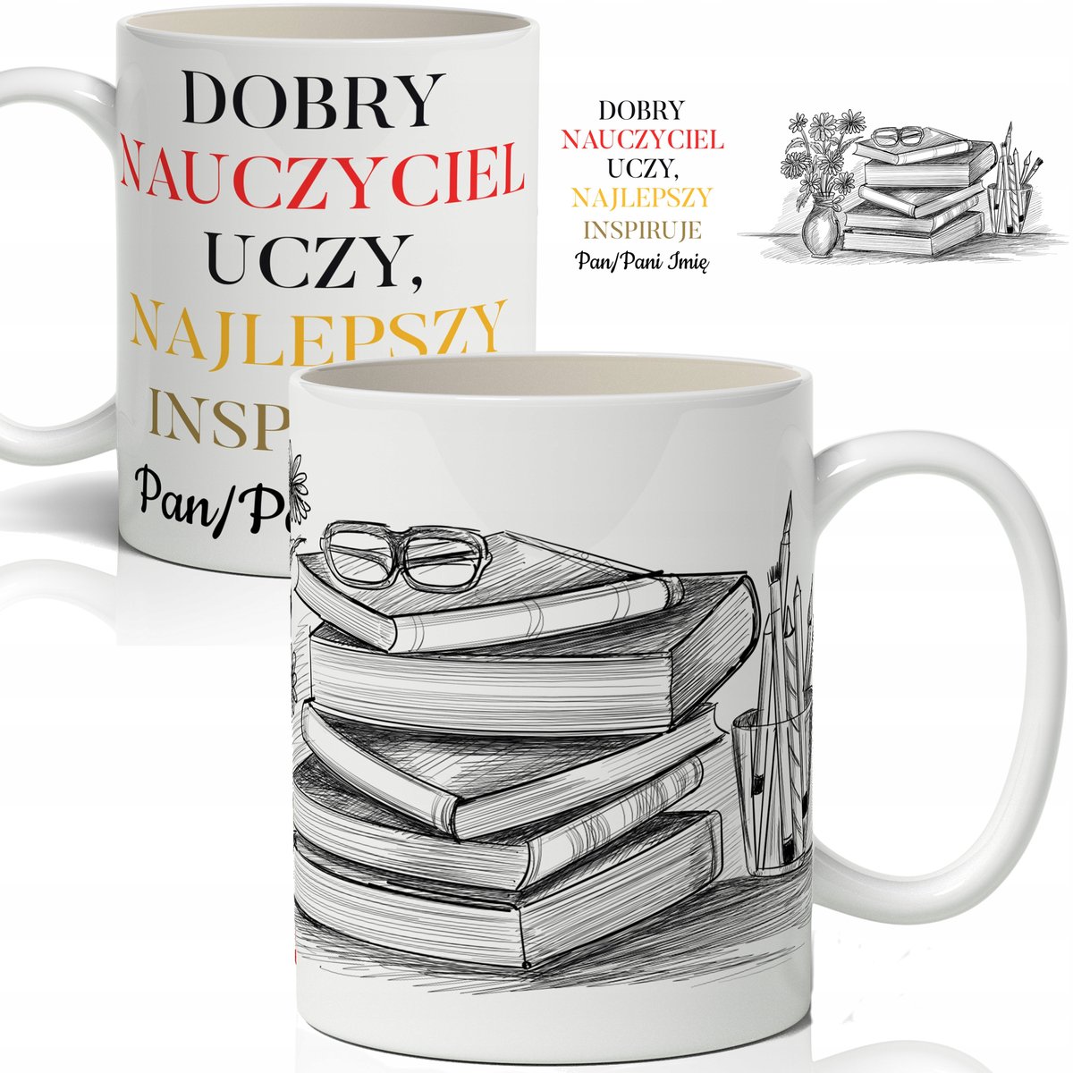 Kubek ceramiczny Prezent dla NAUCZYCIELA Dużo WZORÓW - Imię, 330 ml, StyleCouture - StyleCouture ...
