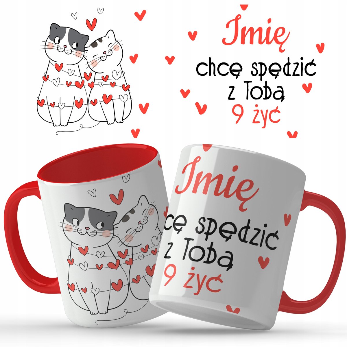 Kubek ceramiczny Red Prezent Na Walentynki DLA KOTKA IMIĘ Wz, 300 ml, StyleCouture ...