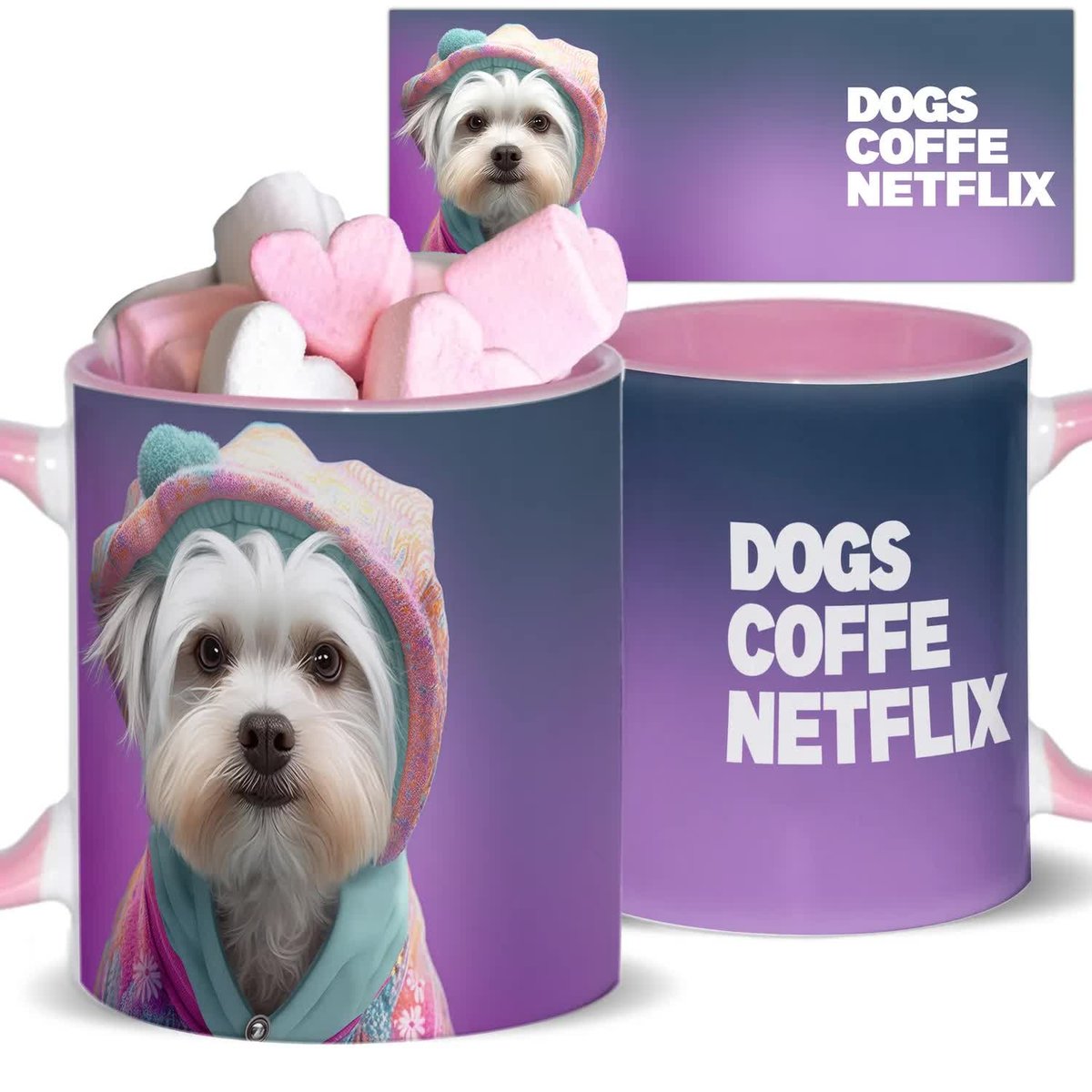 Kubek Ceramiczny Różowy Na Prezent Dla Psiary DOGS COFFEE NETFLIX Wzory ...
