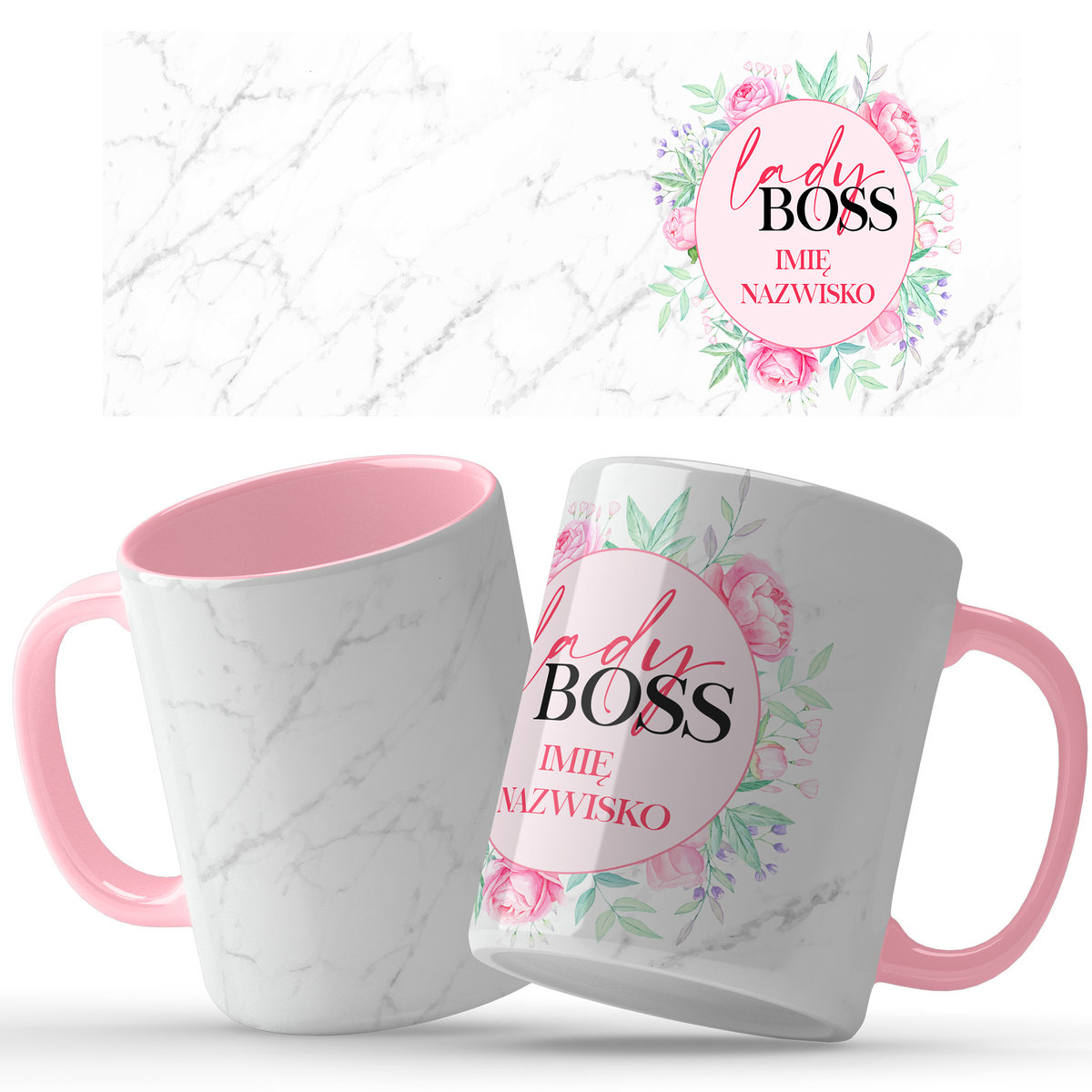 Kubek ceramiczny Różowy Na Prezent LADY BOSS IMIĘ Top Wzory, 300 ml, StyleCouture - StyleCouture ...