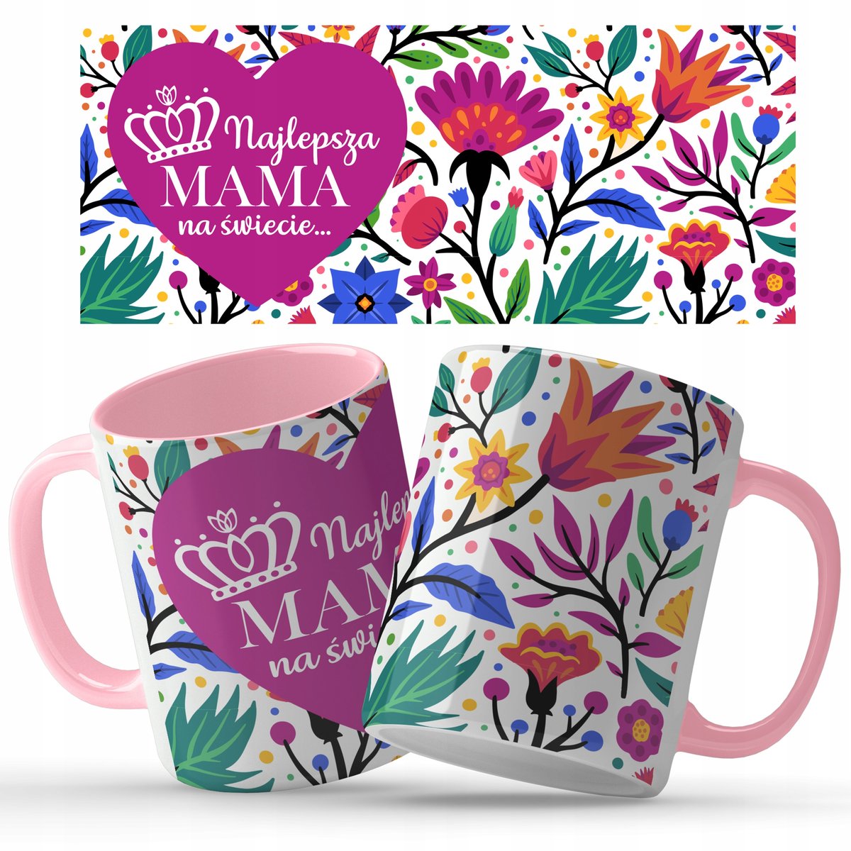 Kubek ceramiczny Różowy Na Prezent Na Dzień Mamy Matki WZORY, 330 ml, StyleCouture ...