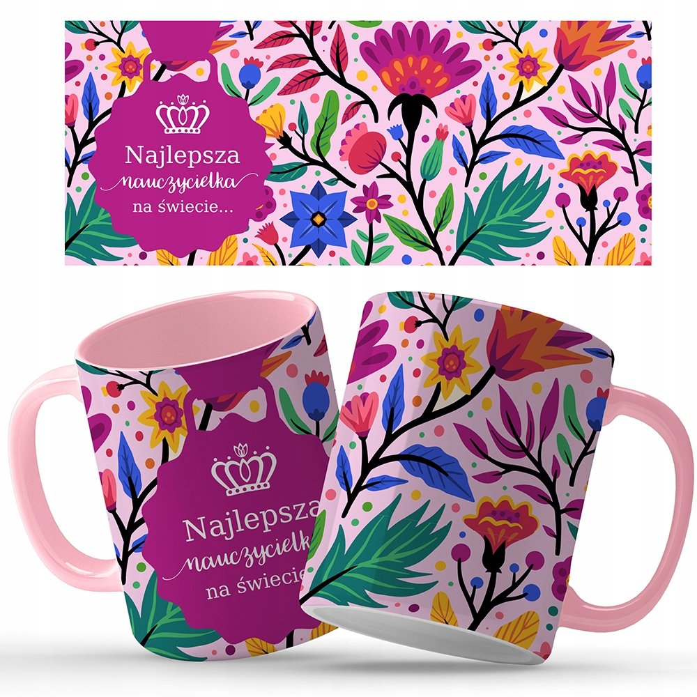 Kubek ceramiczny Różowy PREZENT dla NAUCZYCIELKI Różne WZORÓW, 300 ml, StyleCouture ...