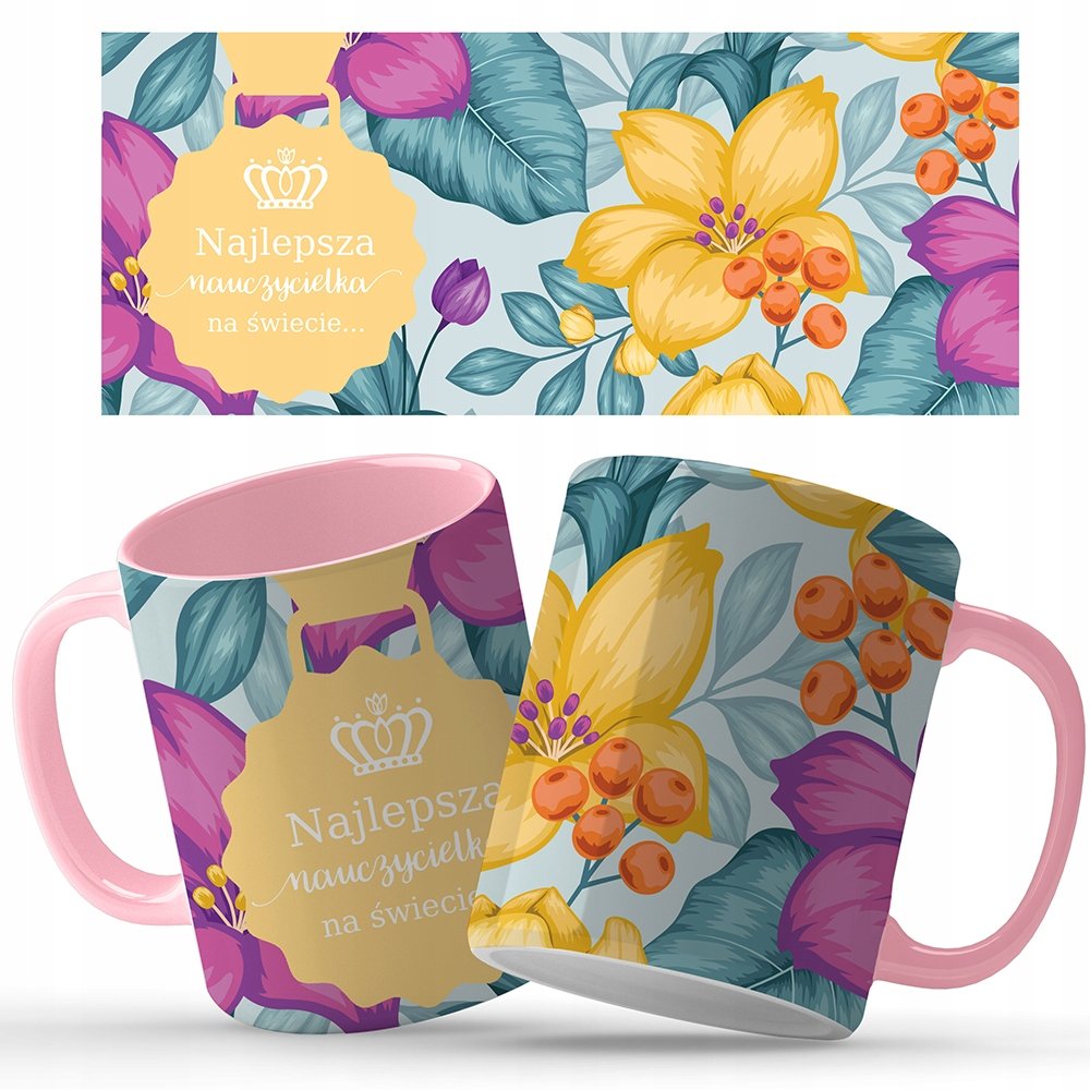 Kubek ceramiczny Różowy PREZENT dla NAUCZYCIELKI Wiele WZORÓW, 300 ml, StyleCouture ...