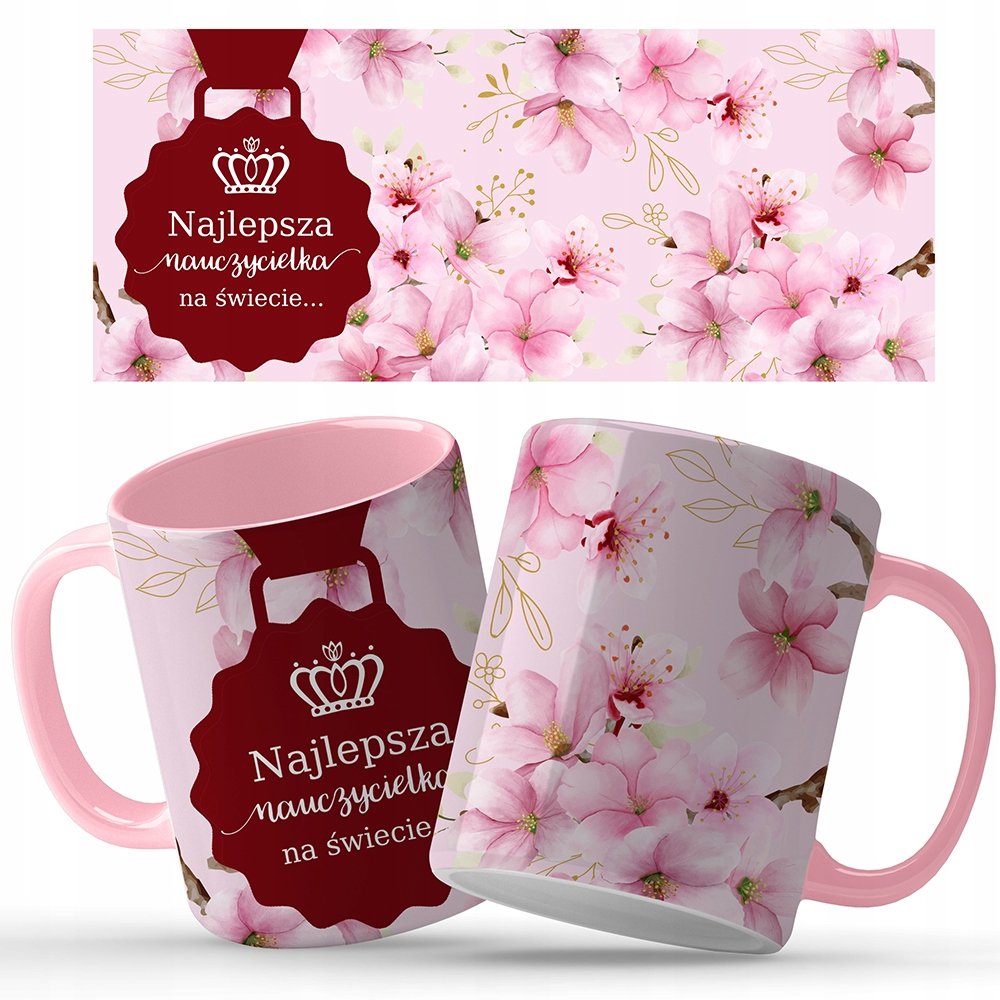 Kubek ceramiczny Różowy PREZENT dla NAUCZYCIELKI Wiele WZORÓW, 300 ml, StyleCouture ...