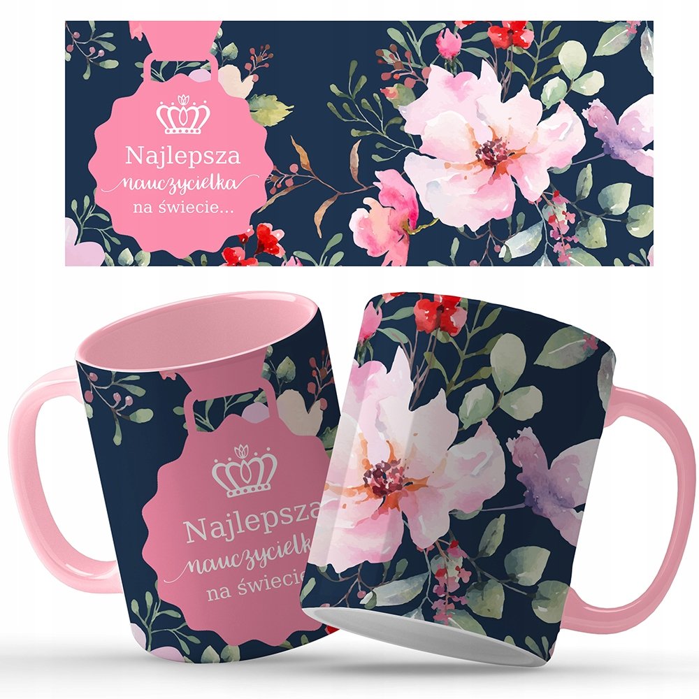 Kubek ceramiczny Różowy PREZENT dla NAUCZYCIELKI Wiele WZORÓW, 300 ml, StyleCouture ...