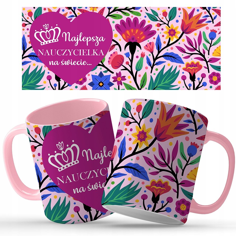 Kubek ceramiczny Różowy PREZENT dla NAUCZYCIELKI Wiele WZORÓW, 300 ml, StyleCouture ...