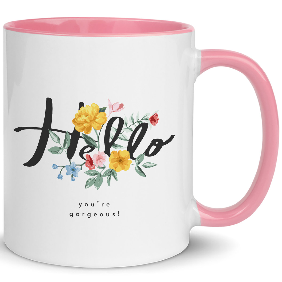 Kubek ceramiczny Ucho i Wnętrze RÓŻ Flowers Hello MiX WZORÓW, 300 ml ...