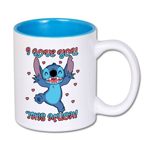 Kubek ceramiczny, Wnętrze NIEBIESKIE LILO I STICH 06, 330 ml, StyleCouture, biały - StyleCouture ...