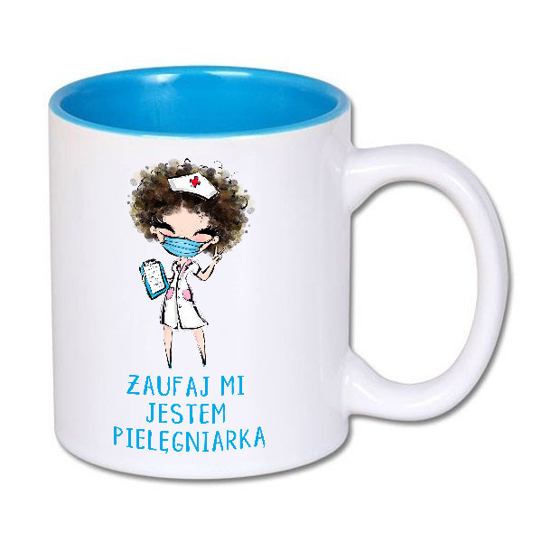 Kubek ceramiczny, Wnętrze NIEBIESKIE PIELĘGNIARKI 06, 330 ml, StyleCouture, biały - StyleCouture ...