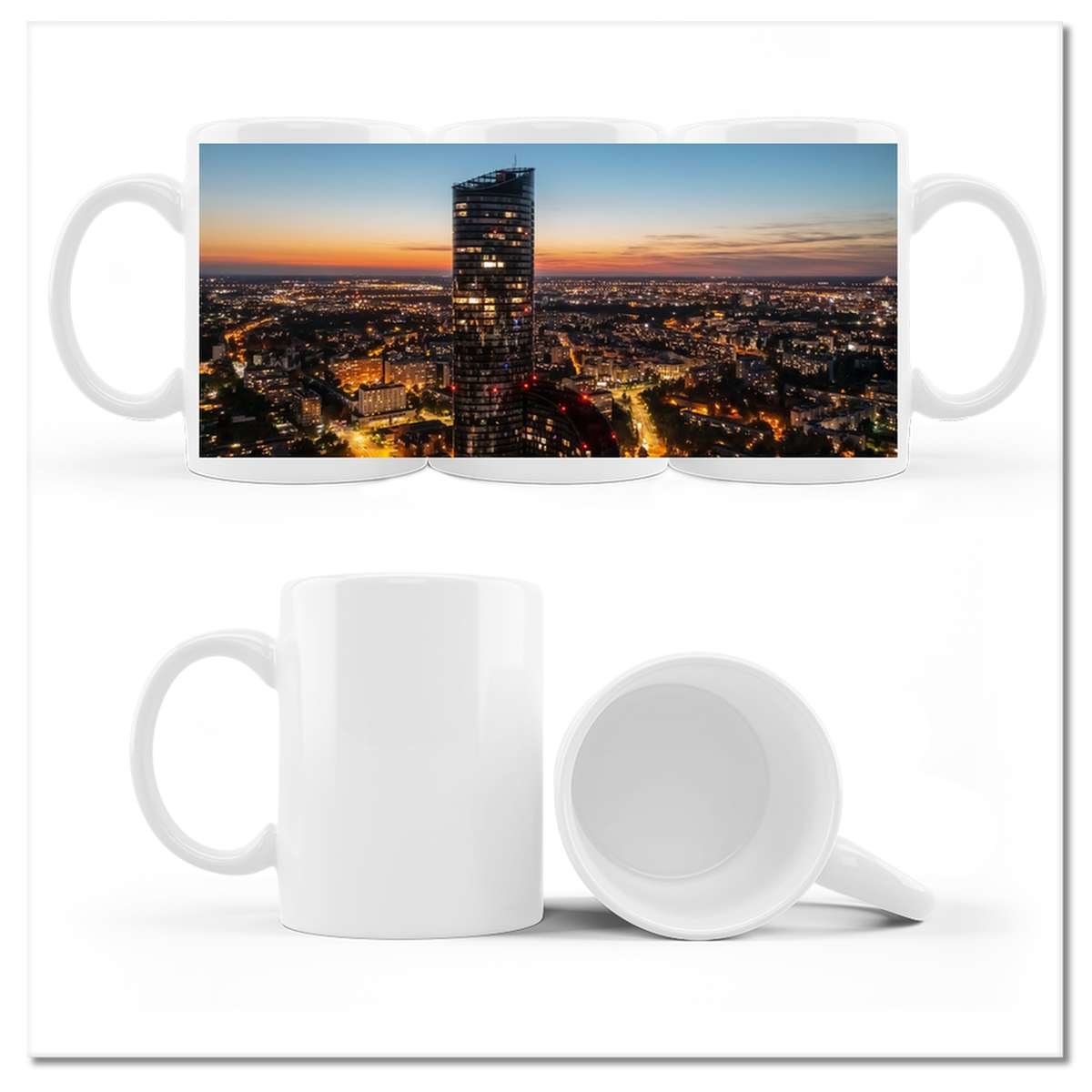 Kubek ceramiczny, Wrocław noc panorama, 330 ml, ZeSmakiem, biały ...