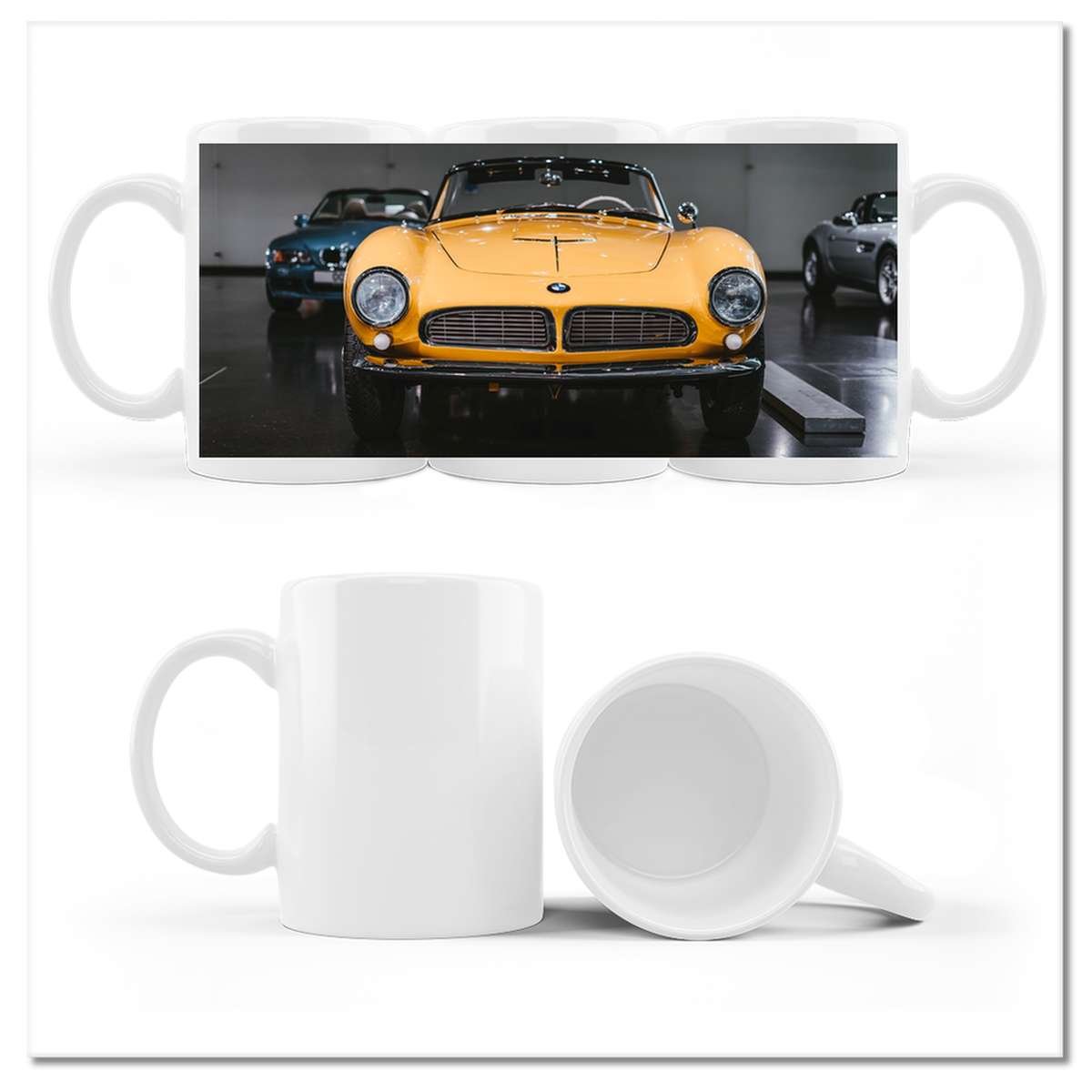 Kubek ceramiczny, Żółte BMW Klasyk, 330 ml, ZeSmakiem, biały ...