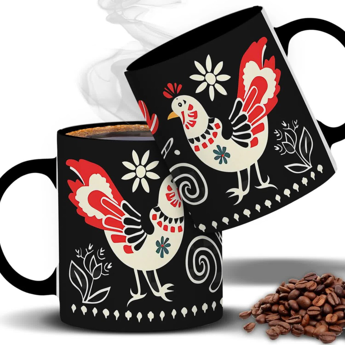 Kubek Czarne Ucho Wnętrze FOLKLORE Folk Kultura Kwiaty Ptaki Wzory Ludowe - Inna marka | Sklep ...