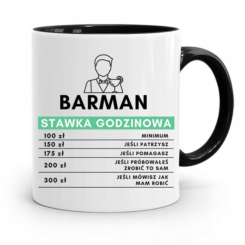 KUBEK CZARNY BARMANA BARMAN STAWKA GODZINOWA z Nadrukiem ze Zdjęciem ...