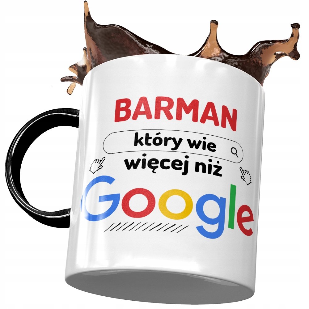 Kubek Czarny Barmana Który wie Więcej niż Google z Nadrukiem ze ...