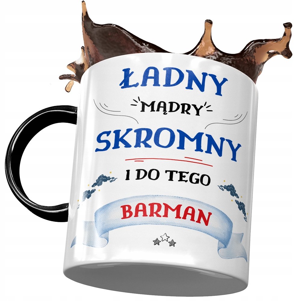 Kubek Czarny Barmana Ładny Mądry Skromny Barman z Nadrukiem ze Zdjęciem ...