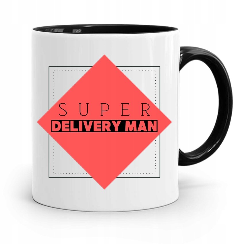 KUBEK CZARNY DLA KURIERA SUPER DELIVERY MAN z Nadrukiem ze Zdjęciem - PoliDraw | Sklep EMPIK.COM