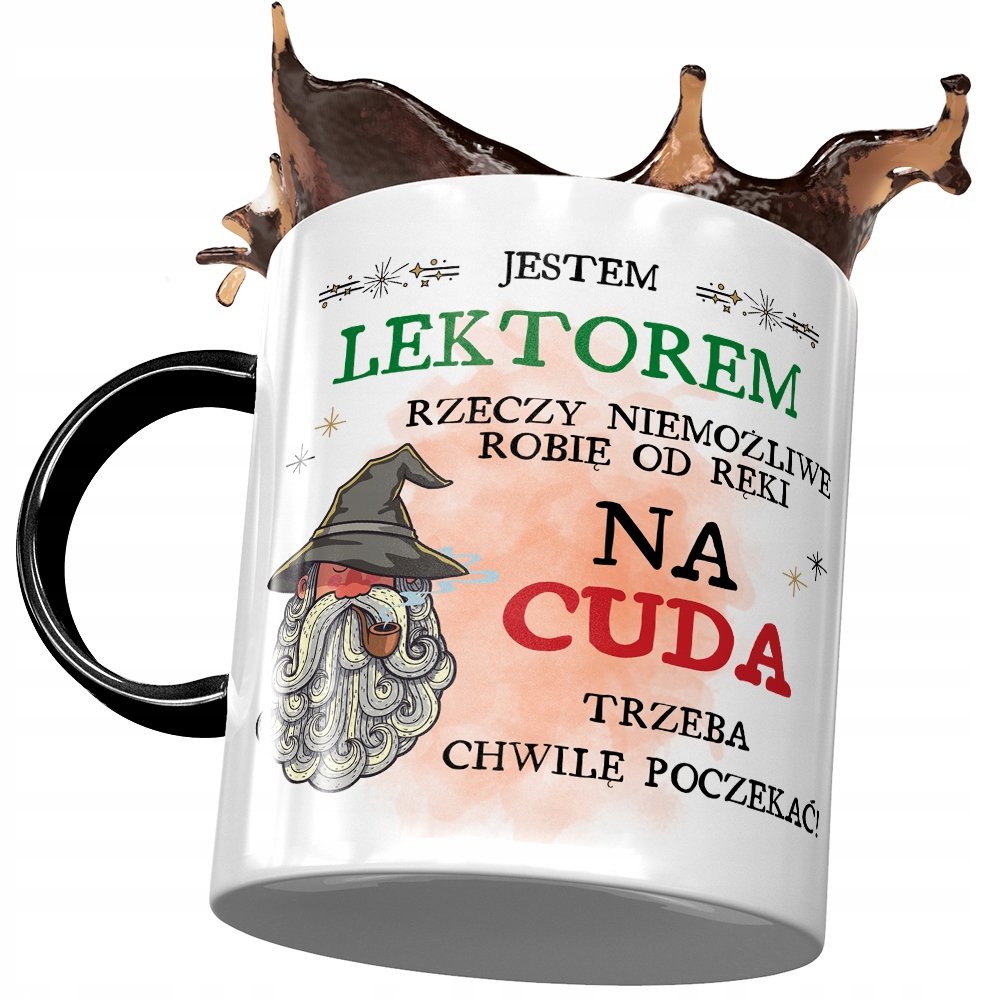 Kubek Czarny Dla Lektora na Cuda Trzeba Poczekać z Nadrukiem ze Zdjęciem + Opakowanie na prezent ...