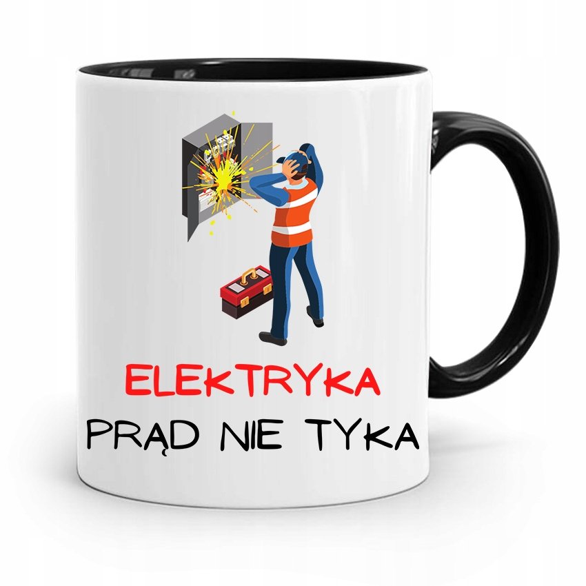KUBEK CZARNY PREZENT ELEKTRYKA PRĄD NIE TYKA z Nadrukiem ze Zdjęciem - PoliDraw | Sklep EMPIK.COM