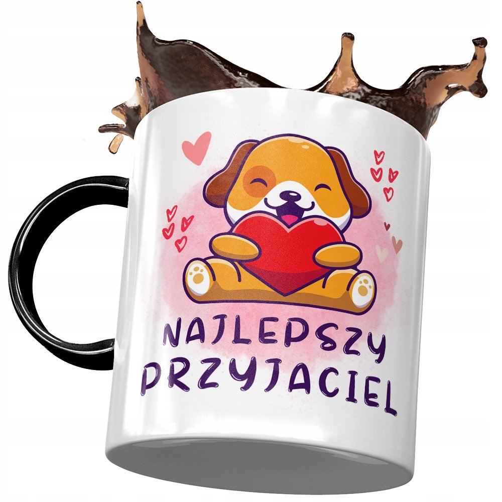 Kubek Czarny z Pieskiem Psem Słodki na Prezent z Nadrukiem ze Zdjęciem ...