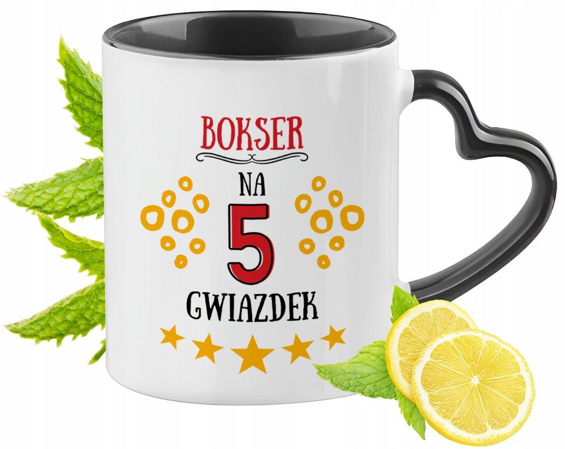 Kubek Czarny z Uszkiem w Kształcie Serca Dla Boksera na Prezent numer ...