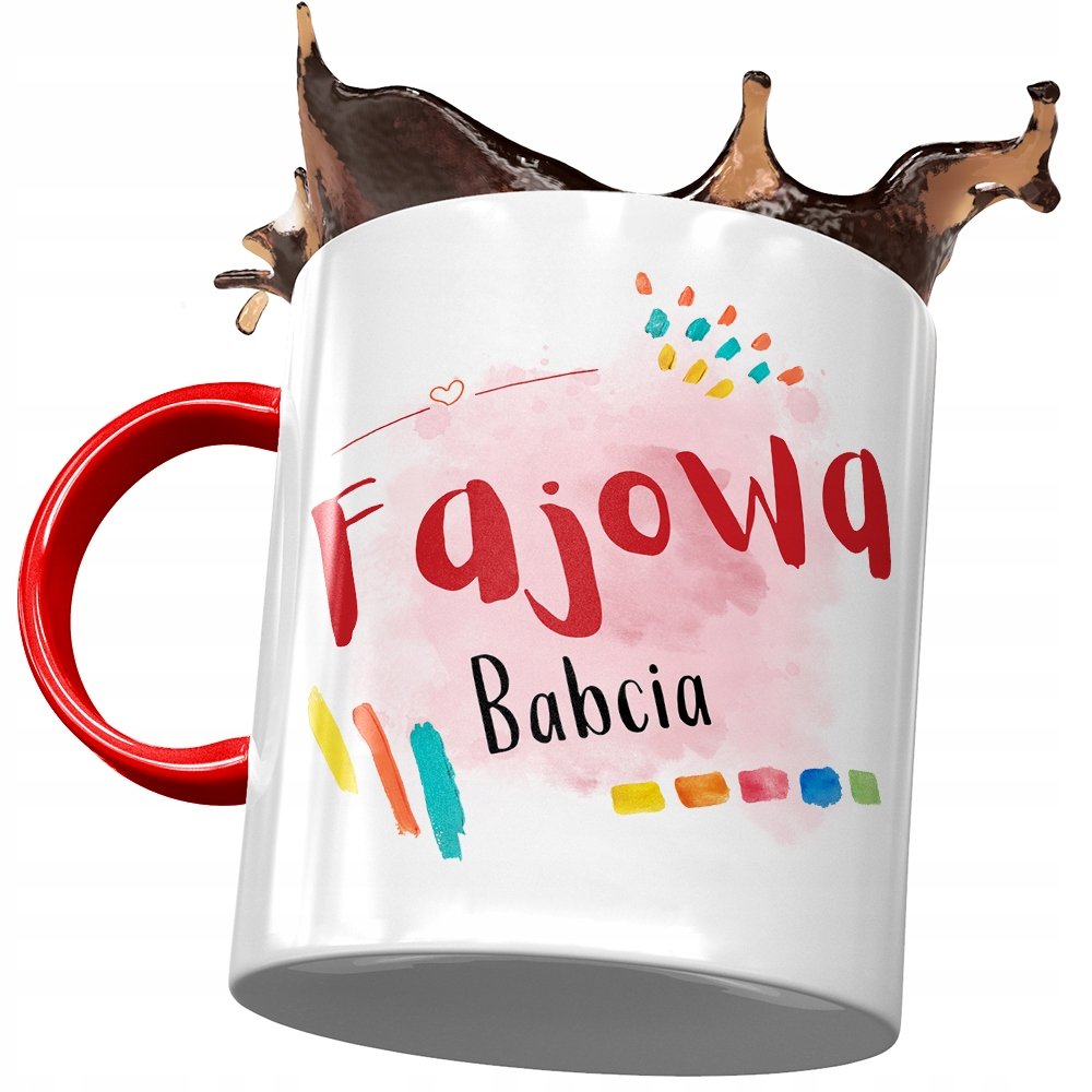 Kubek Czerwony Dla Babci Babuni na Dzień Babci z Nadrukiem ze Zdjęciem + Opakowanie na prezent ...